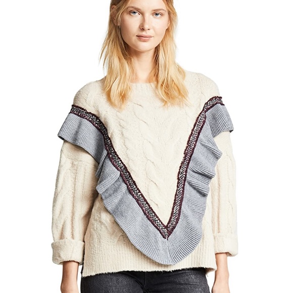 Moon River | Sweaters | Moon River Front Ruffle Oversized Cable Knit ...